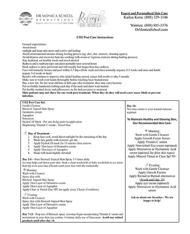 Pre & Post Instructions | Dr Monica Scheel Dermatology, Kailua-Kona, HI