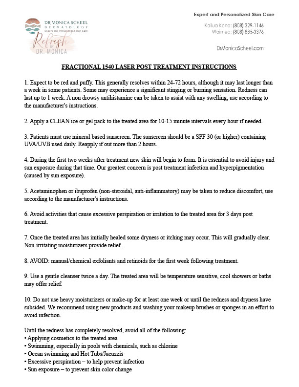 Pre & Post Instructions | Dr Monica Scheel Dermatology, Kailua-Kona, HI
