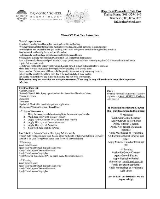 Pre & Post Instructions | Dr Monica Scheel Dermatology, Kailua-Kona, HI