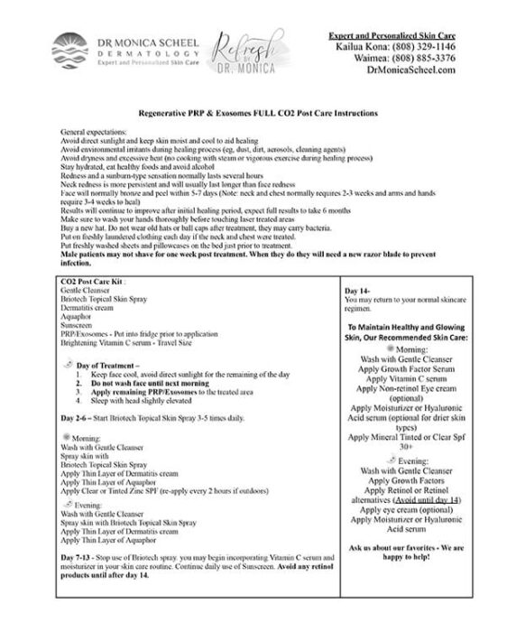 Pre & Post Instructions | Dr Monica Scheel Dermatology, Kailua-Kona, HI