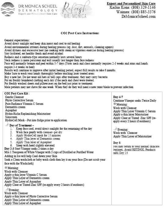 Pre & Post Instructions | Dr Monica Scheel Dermatology, Kailua-Kona, HI